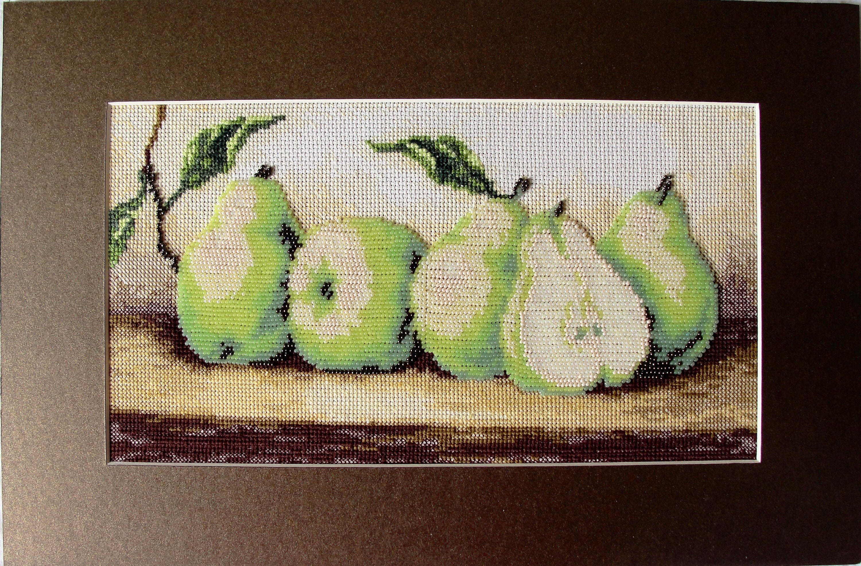 Beaded picture Pears embroidery fruit design fruits finished | Etsy
