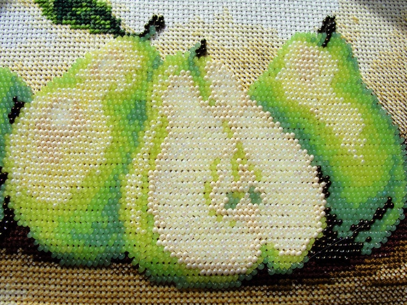 Beaded picture Pears embroidery fruit design fruits finished | Etsy
