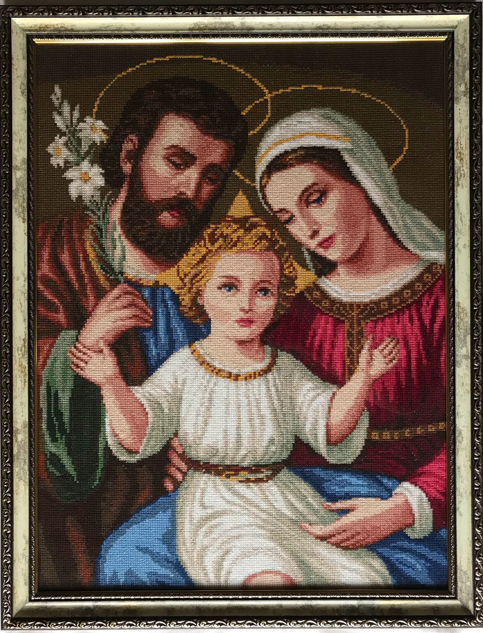 Holy Family Icon Art, Finished Religious Cross Stitch, Catholic Icon - Etsy