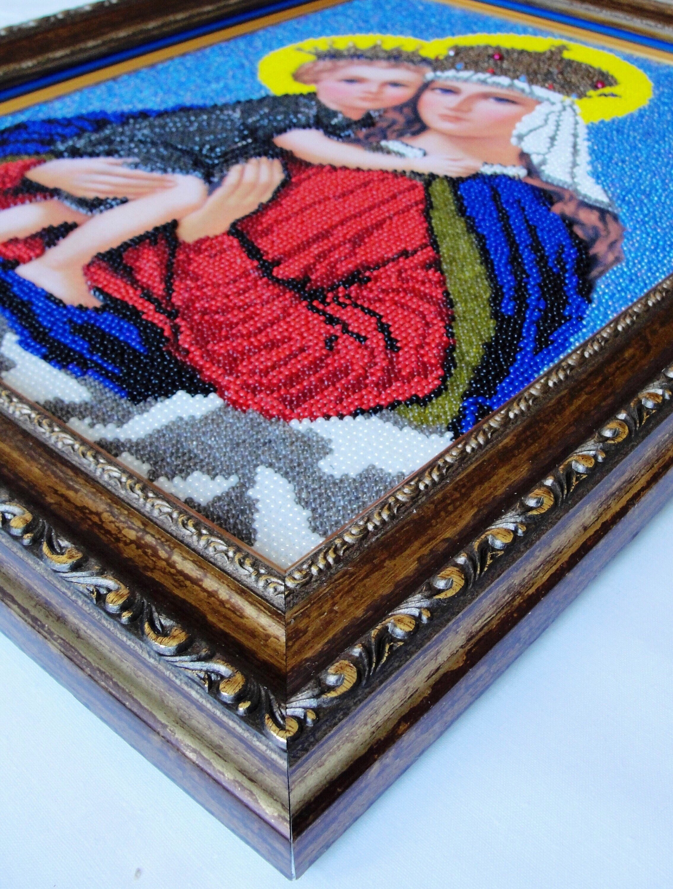 Holy Icon, Catholic Mom, Framed Embroidered With Beads - Etsy