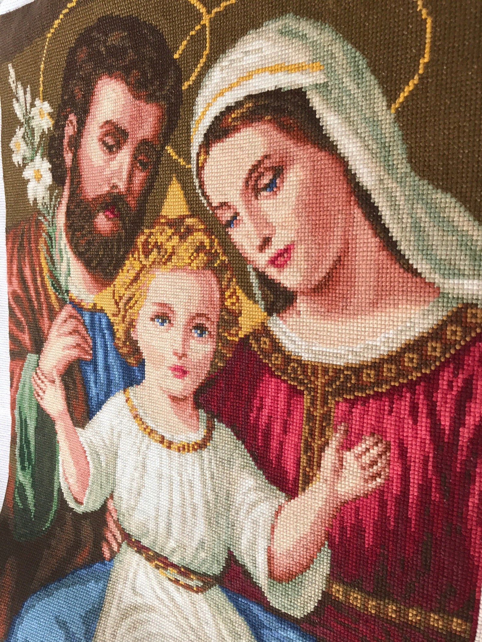 Holy Family Icon Art, Finished Religious Cross Stitch, Catholic Icon - Etsy