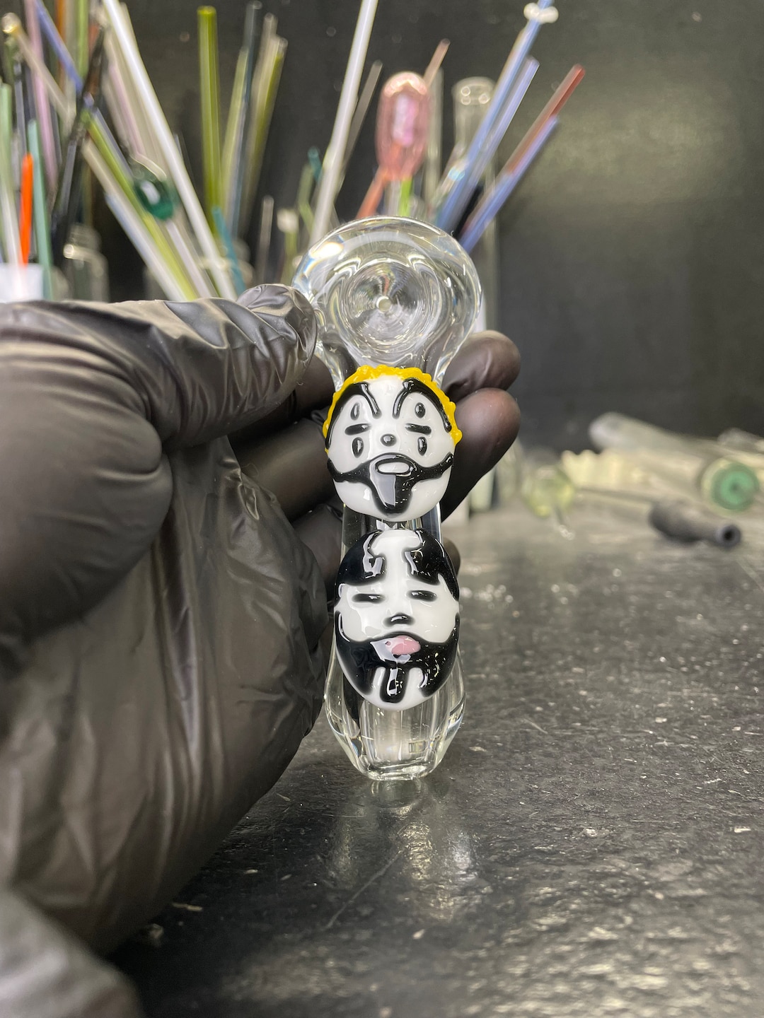Two Clown Faces Clear Glass Pipe - Etsy