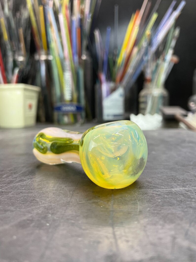 Color Changing Glass Pipe W/ Green and Pink Stripes - Etsy