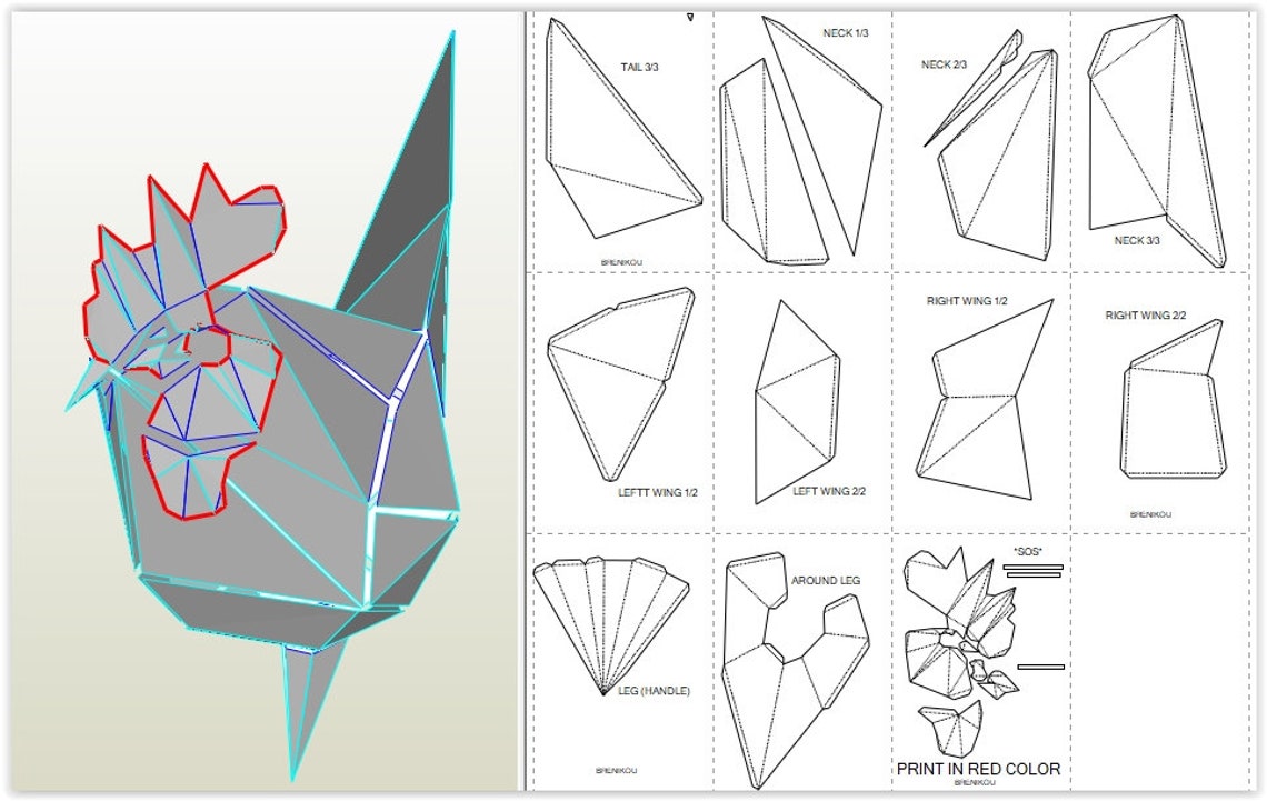 KOIKO_ALECTOR_ROOSTER_LOW_POLY - Etsy