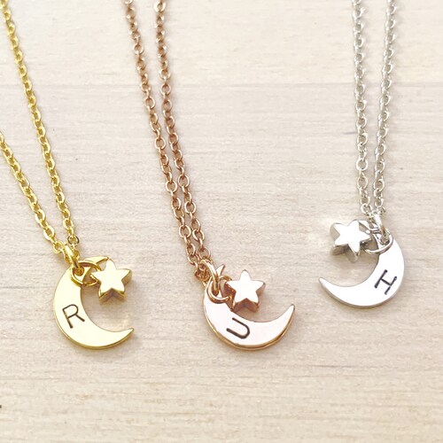 Personalized Initial Necklace Moon Necklace Moon Phase | Etsy