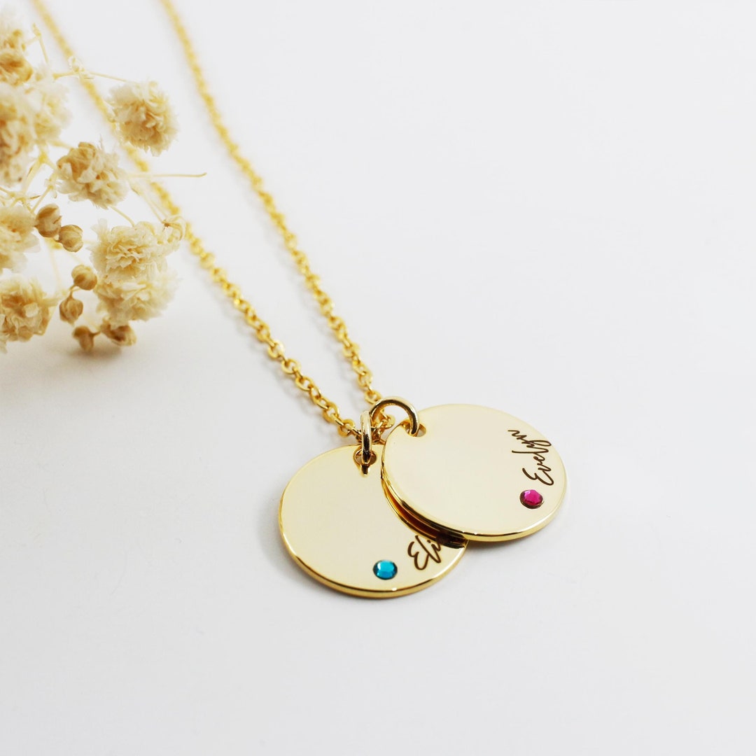 Personalized Name Necklace, Birthstone Necklace, Custom Engraved Disc ...