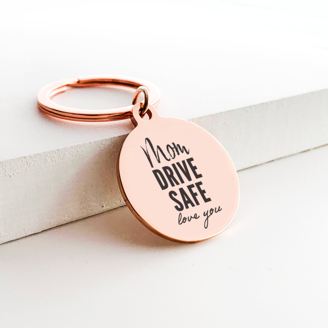Personalized Drive Safe Keychain: Engraved Stainless Steel Circle Tag ...