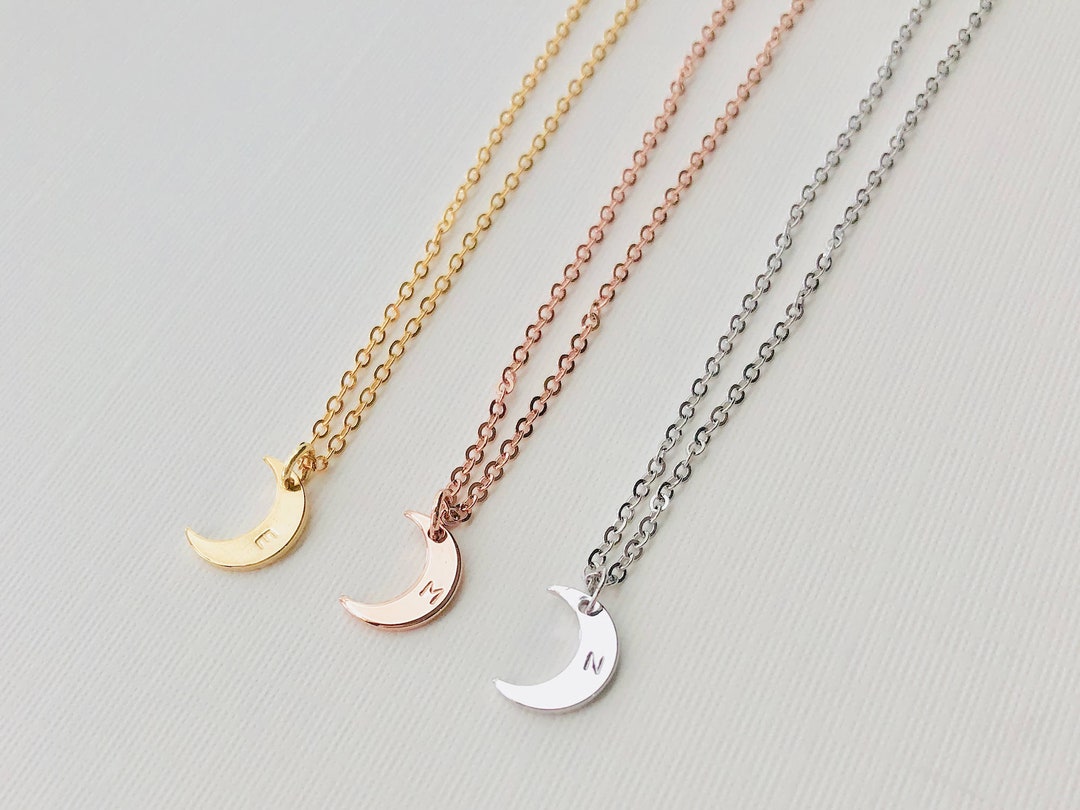 Personalized Initial Necklace • Moon Necklace • Moon Phase Necklace ...