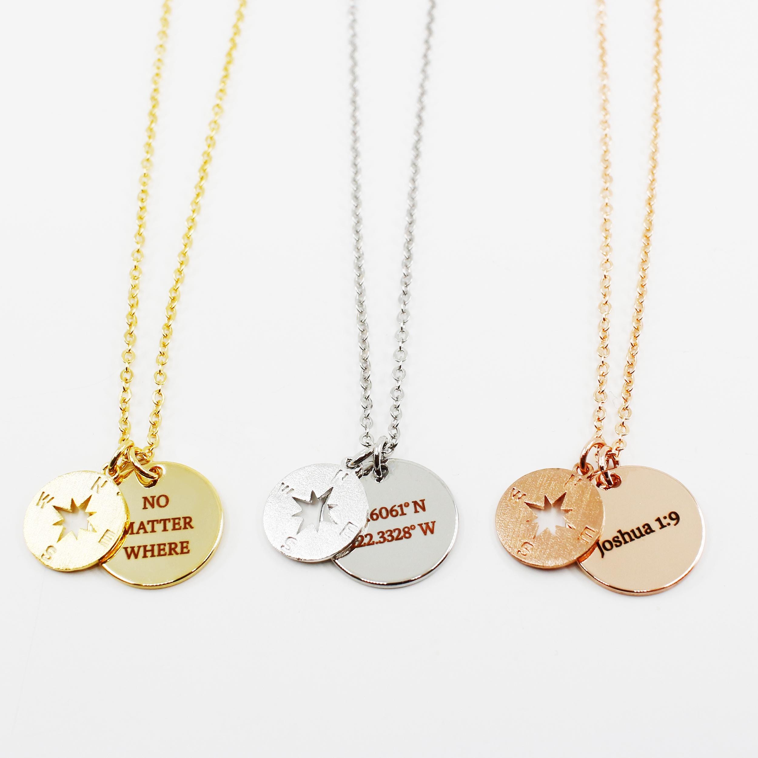 Personalized Compass Necklace: Engraved Coordinate Location Gift ...