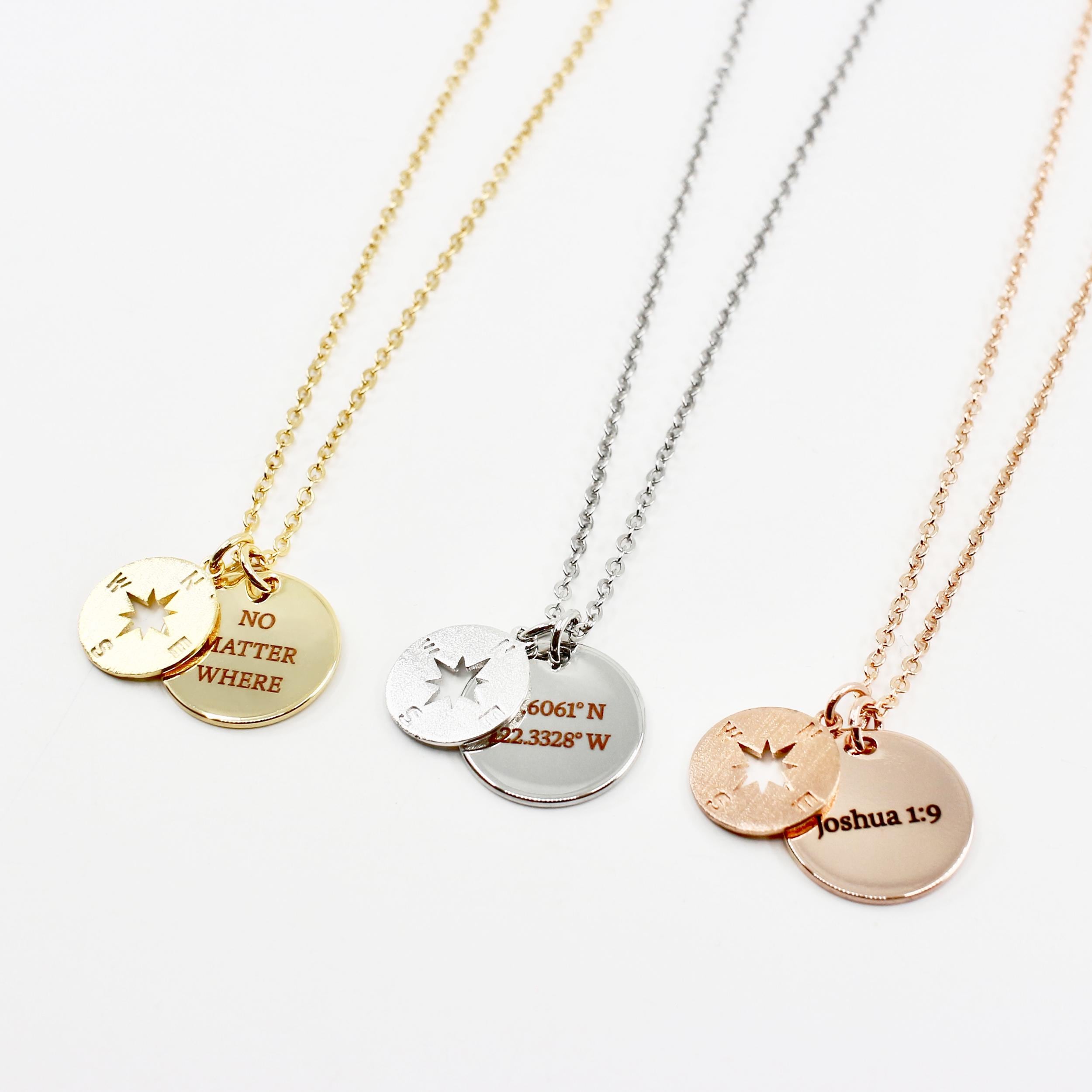 Personalized Compass Necklace: Engraved Coordinate Location Gift ...