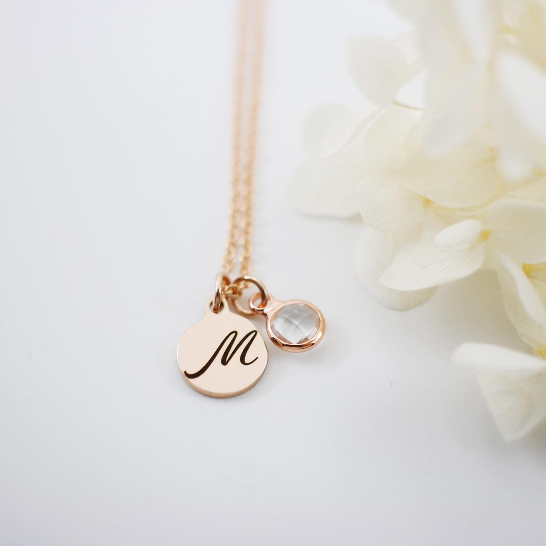 Custom Engraved Initial Disc Necklace With Birthstone, Coin Initial ...