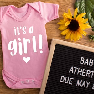 Gender Reveal Pregnancy Announcement Bodysuit Baby Vest | It's A Girl ...