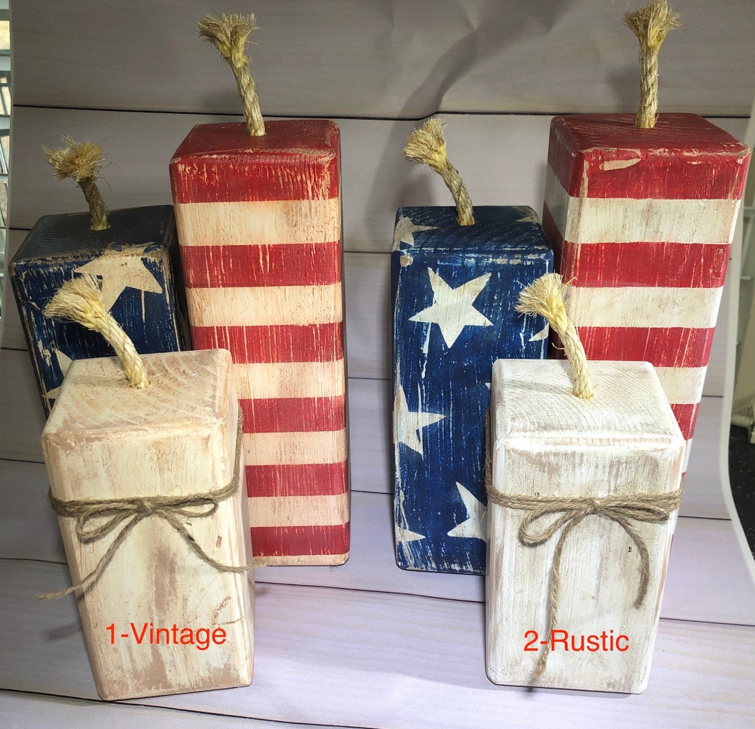 Wooden Rustic 4th of July Firecrackers, American Flag, Patriotic Wood ...