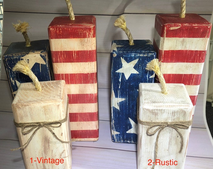 Set/3 Patriotic USA Wood Firecrackers, Fireworks, Home Decor, Summer ...