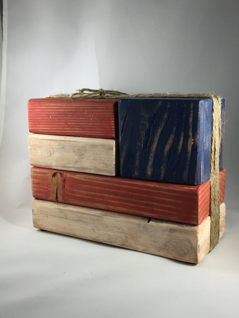 Rustic Americana Flag Wood Blocks: 4th of July Decor - Etsy
