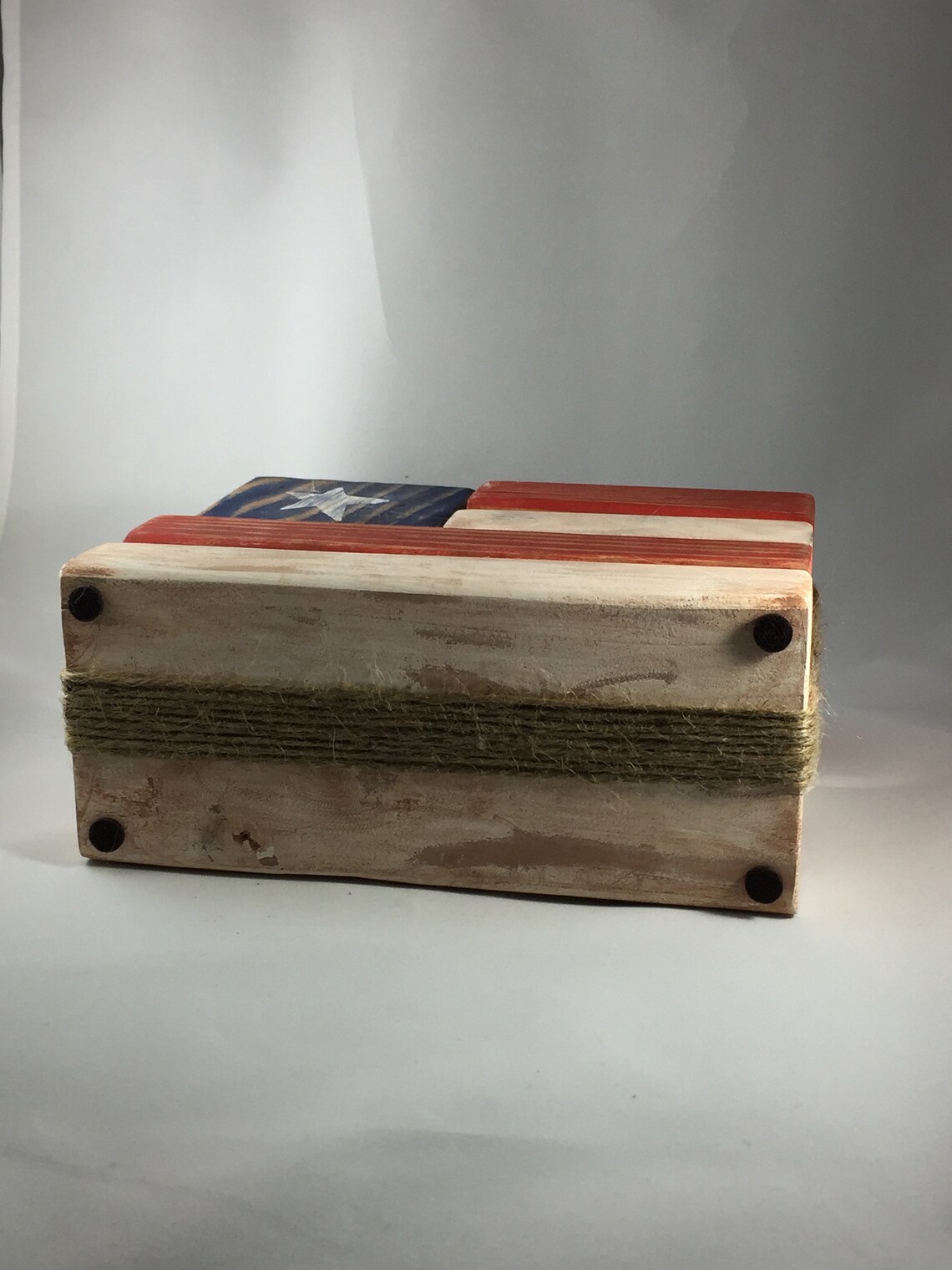 Rustic Wooden American Flag Block, Farmhouse Patriotic Shelf Decor ...