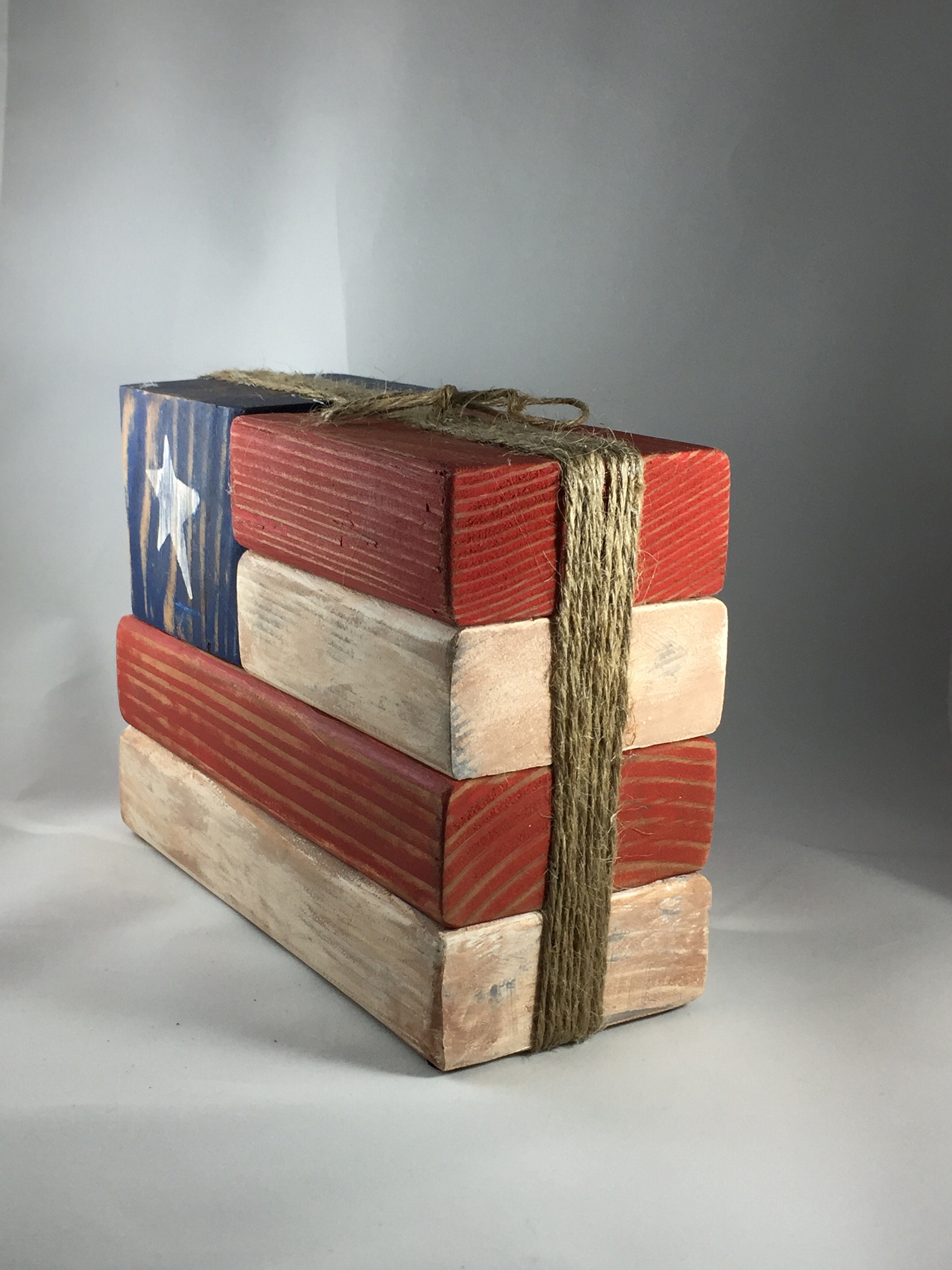 Rustic Americana Flag Wood Blocks: 4th of July Decor - Etsy
