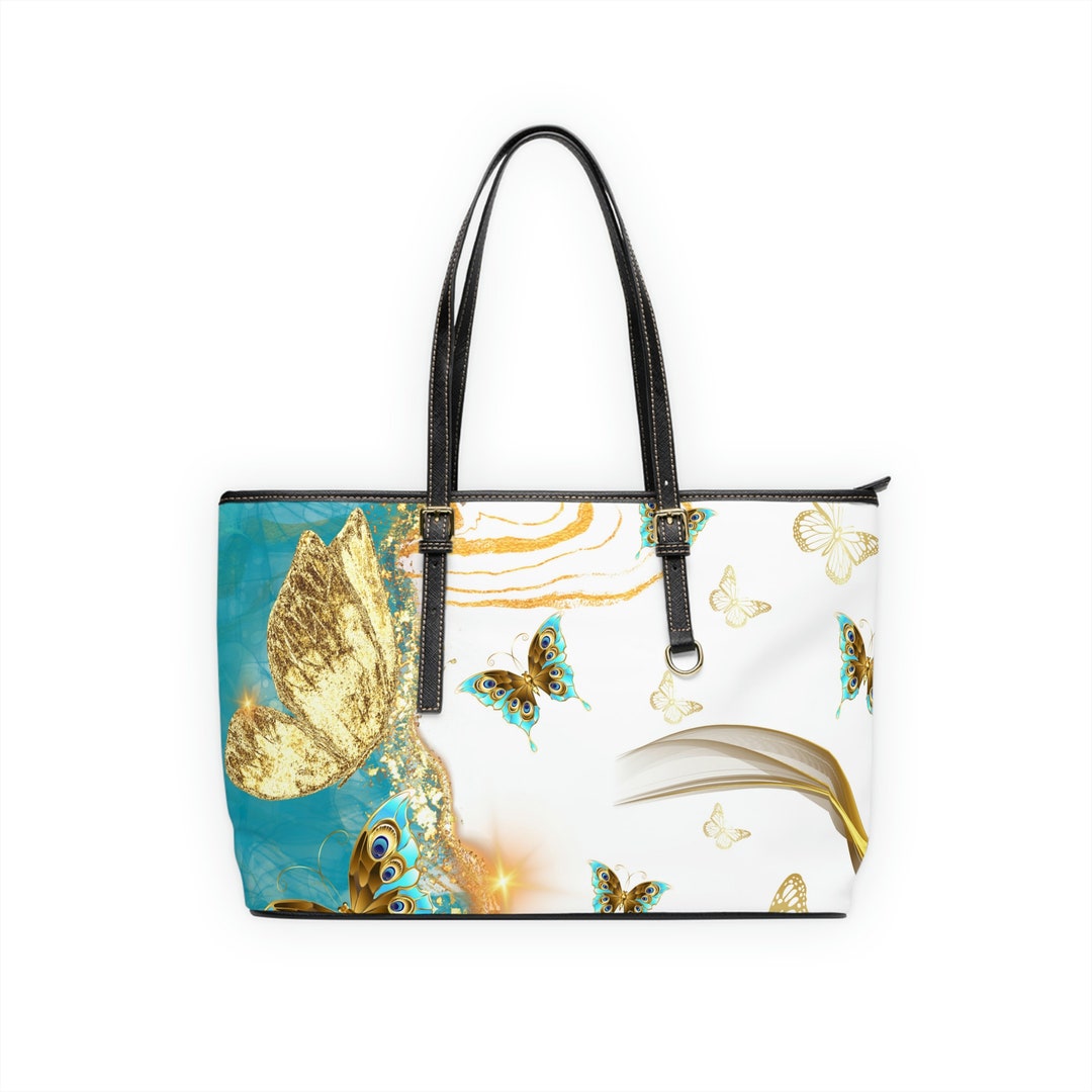 Golden Butterflies PU Leather Shoulder Bag/gold and Turquoise Shoulder ...