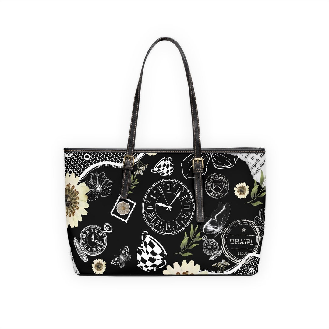 Leather Shoulder Bag Purse Vintage Black and White Purses Dry Flower ...