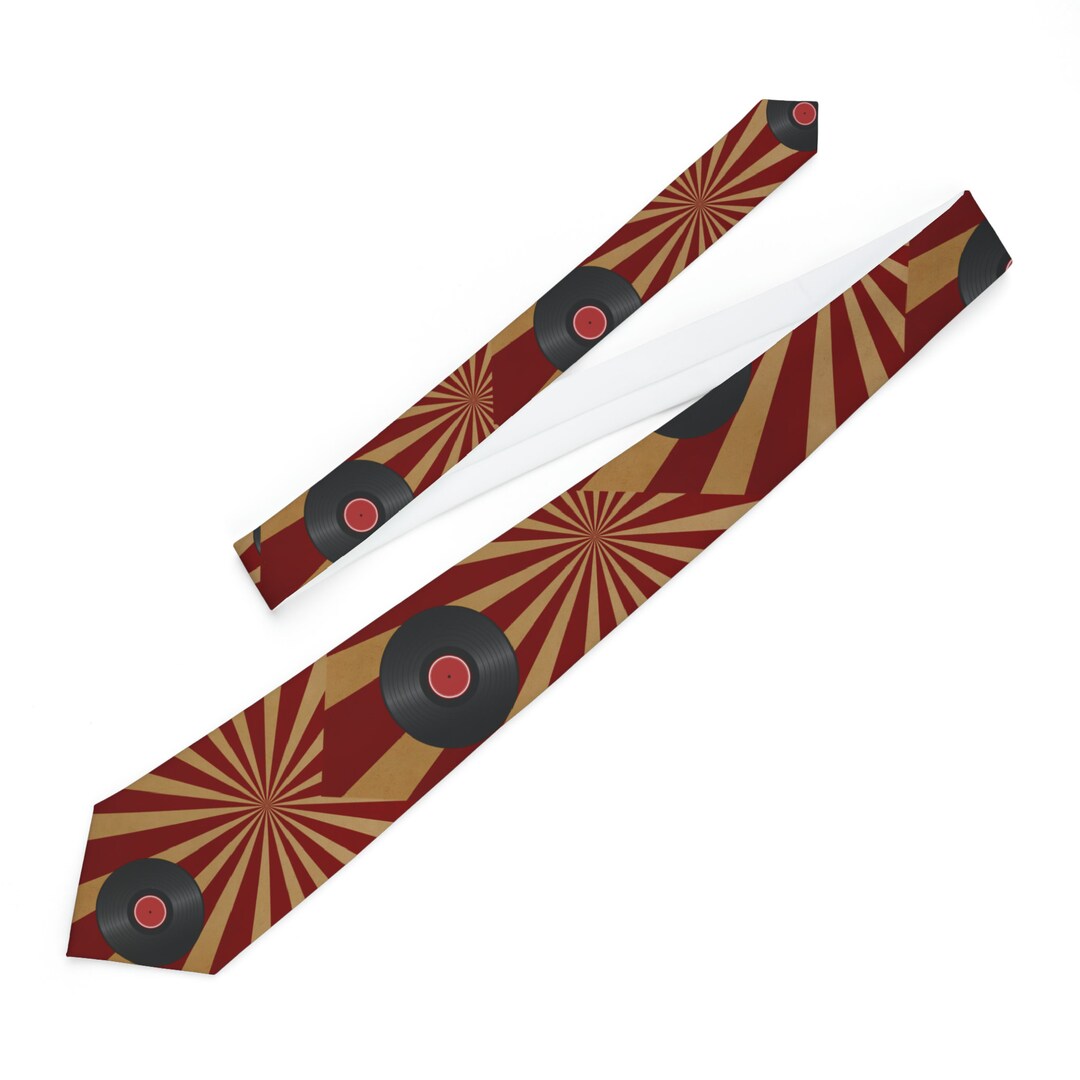 Necktie Retro Style Neck Ties for Men Burgundy Record Theme Multi Color ...
