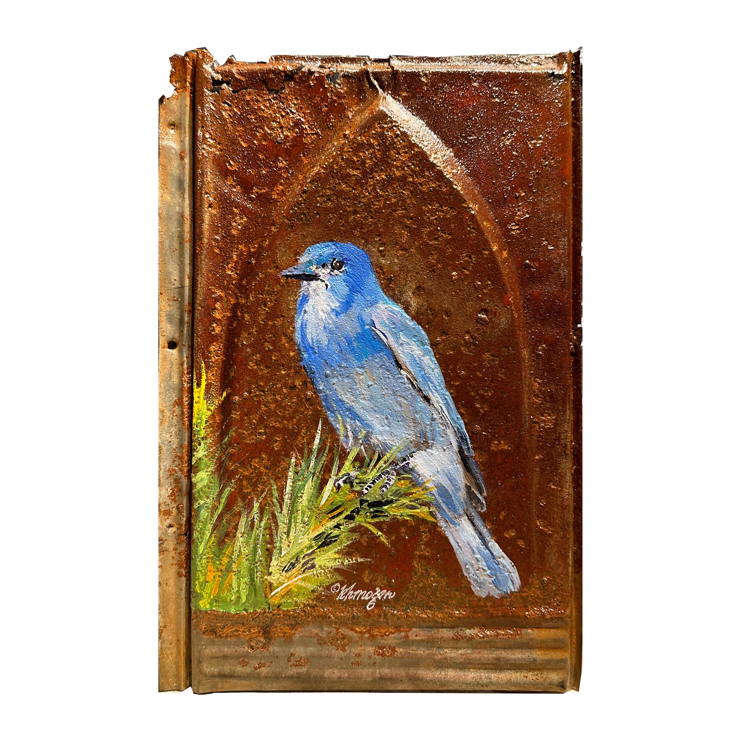 Pinyon Jay Acrylic Painting on Vintage Roofing Tin - Etsy