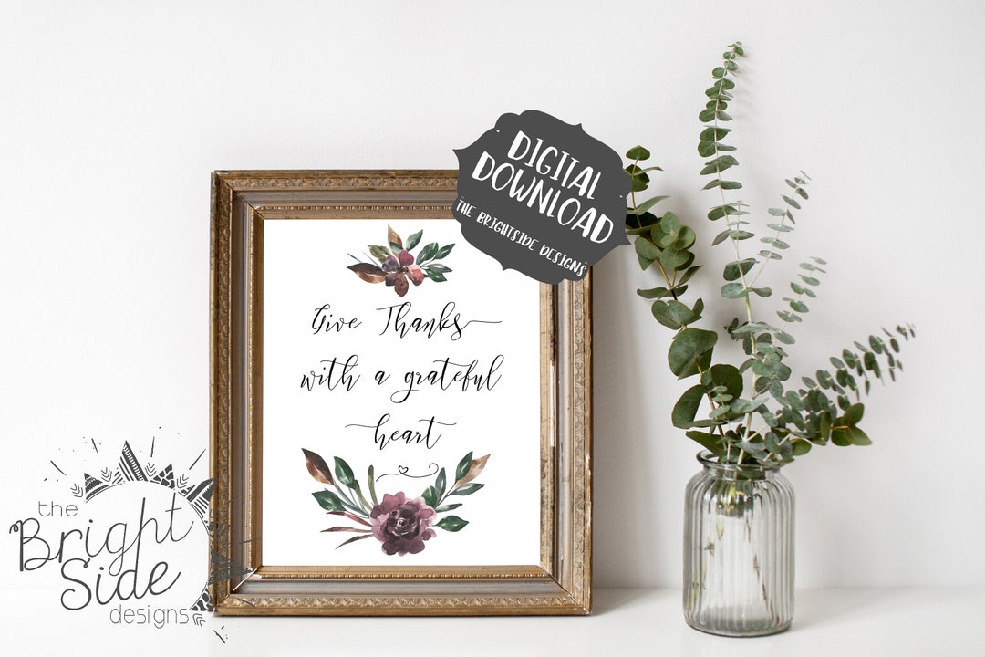Give Thanks With a Grateful Heart, Bible Verse Wall Art, Thanksgiving ...