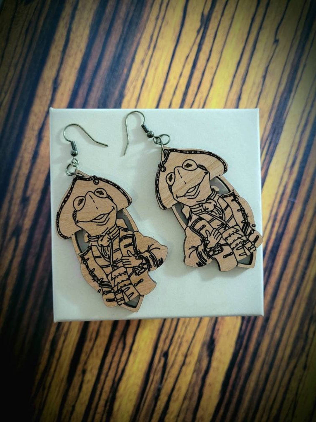 Kermit-muppet Treasure Island Woodcut Earrings - Etsy