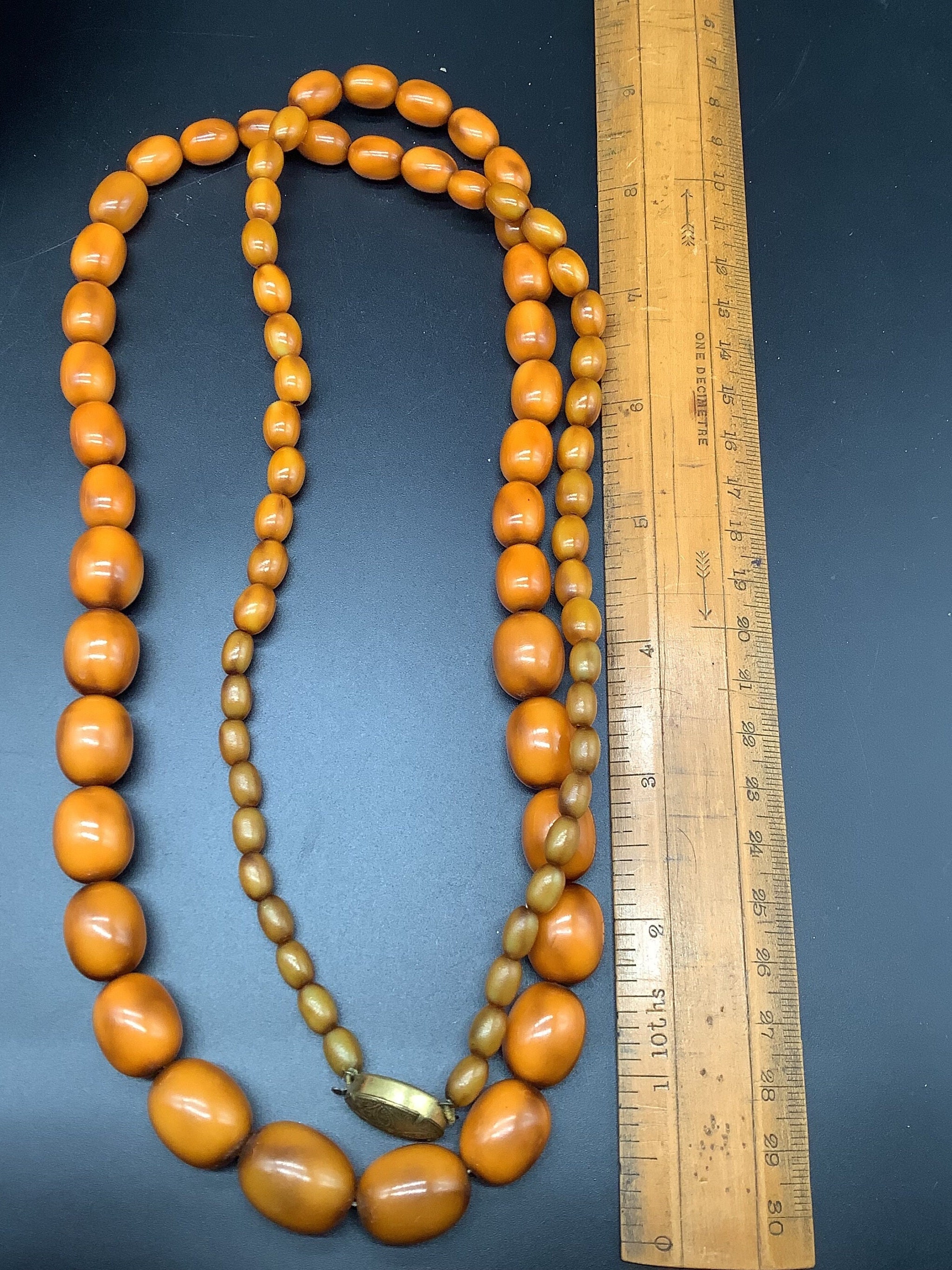 Art Deco Butterscotch Amber Bakelite Necklace Graduated Beads Faux ...