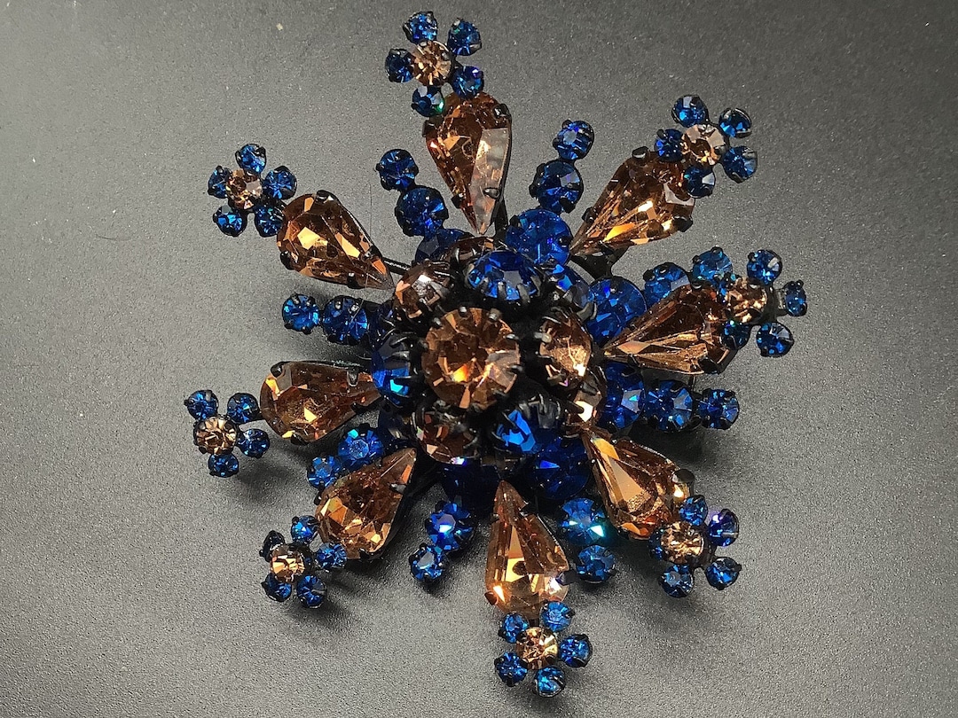 Schreiner New York Large Brooch Snowflake Dome Brown Crystal Flower ...