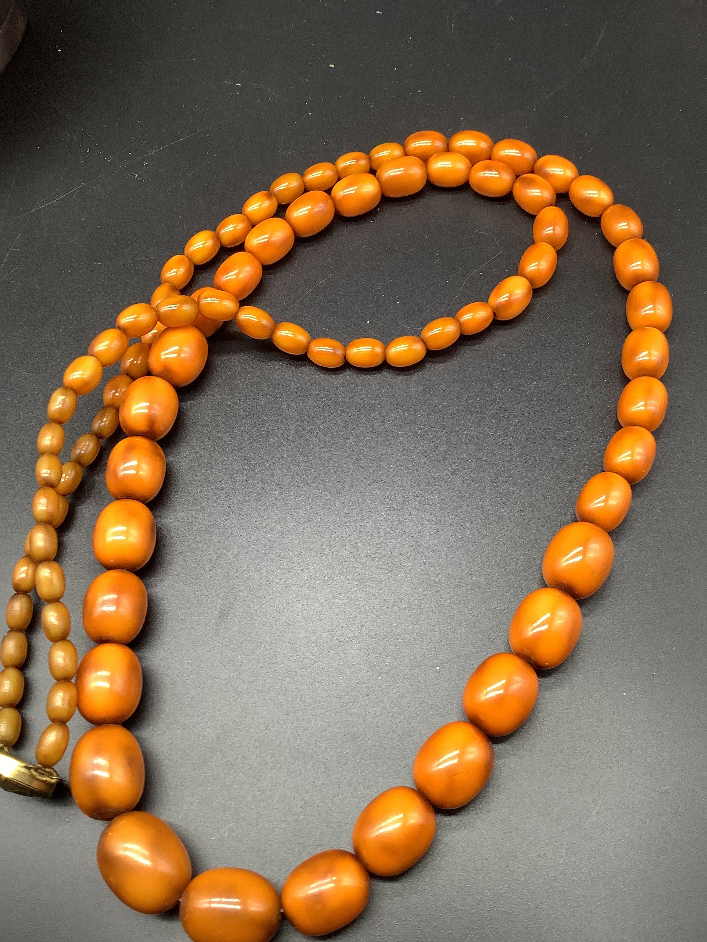 Art Deco Butterscotch Amber Bakelite Necklace Graduated Beads Faux ...
