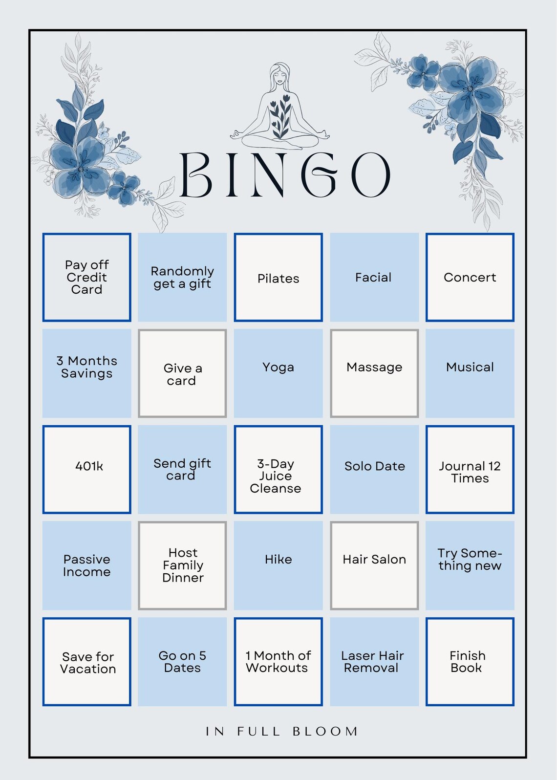 In Full Bloom: Goal Setting Bingo Card - Etsy