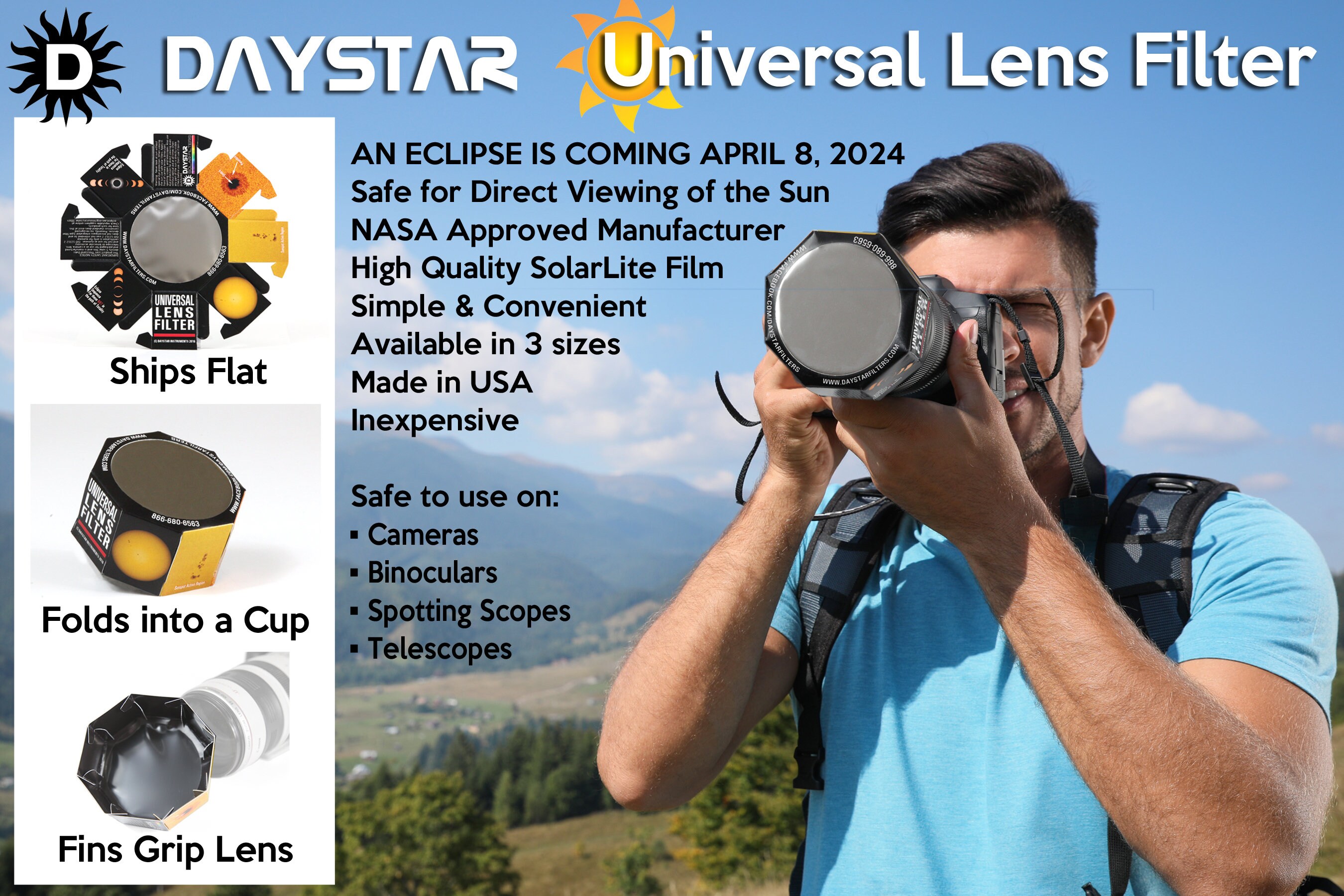 Universal Lens Filter - 50mm Safe Solar Eclipse Universal Lens Filter ...