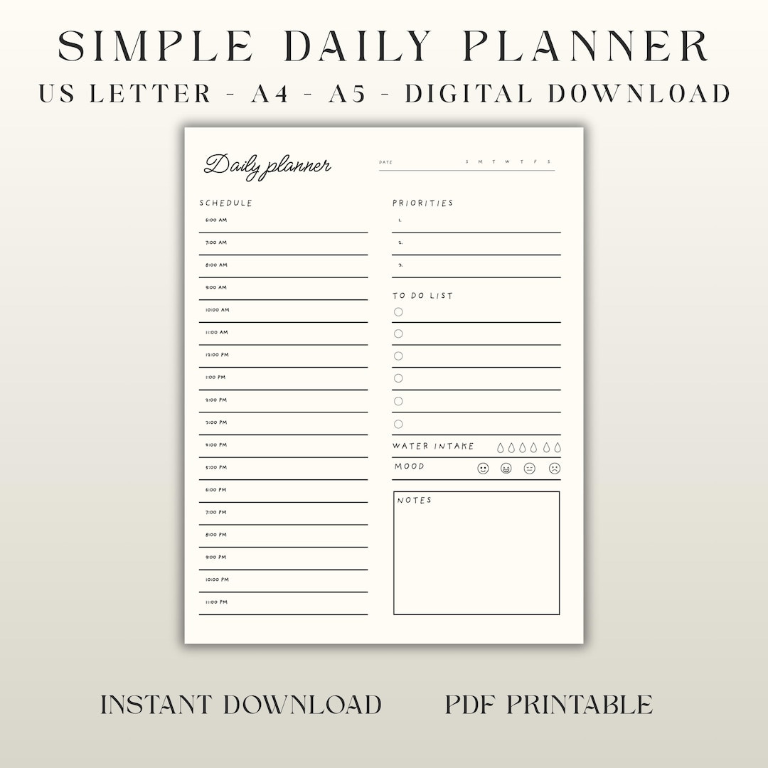 Simple Daily Planner Template & Printable - Etsy