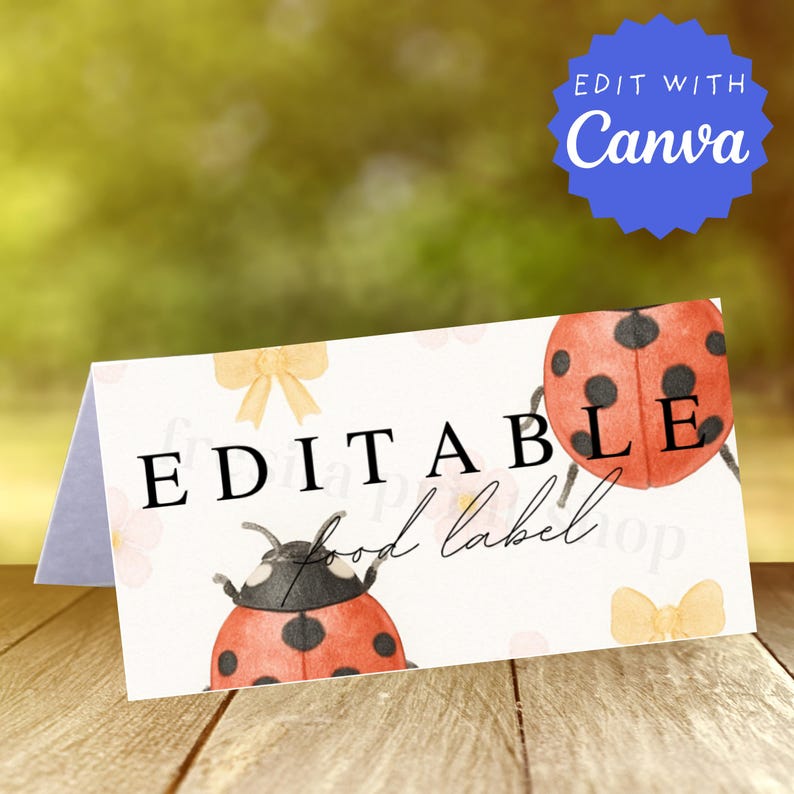 Ladybug Baby Shower Food Labels | Editable Tent Cards | Canva Template ...