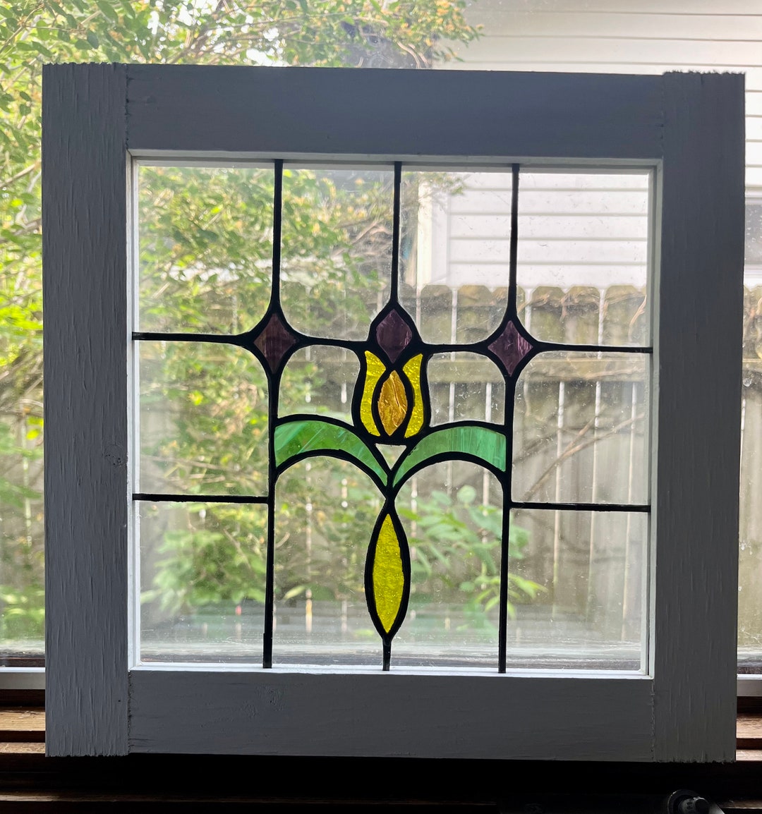 Small Stained Glass Window Panel Re-made From 1930s Door Design. - Etsy