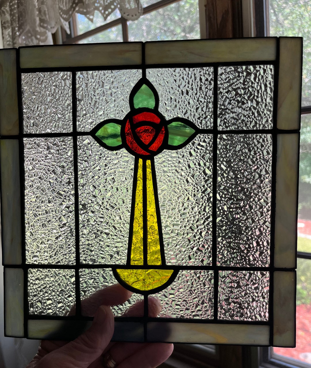 1920s Macintosh Rose Stained Glass Window Panel Remade for Today. - Etsy