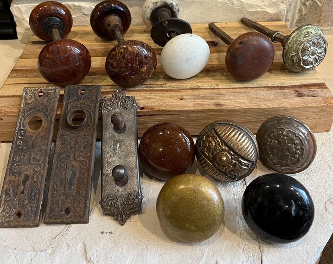Bundle of Victorian Doorknobs Ornate Brass, Steel Lockplate and ...