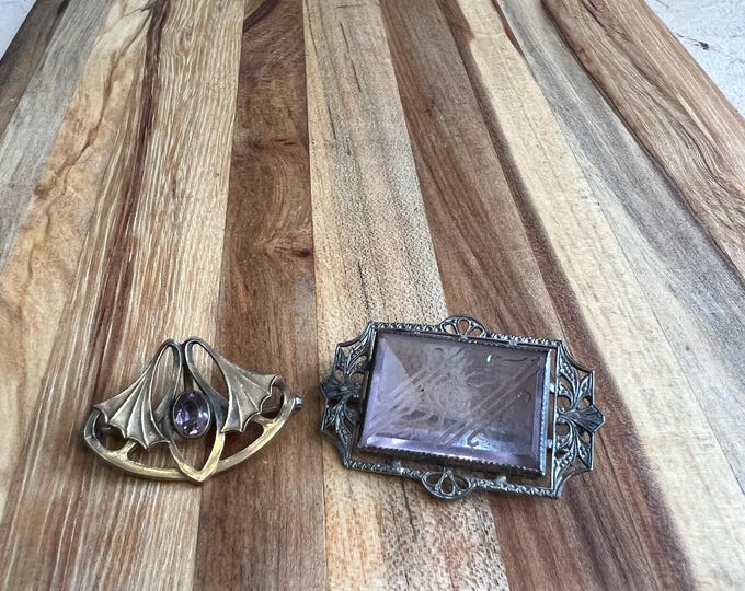 Vintage Ornate Glass Brooch | Art Deco Brooch | Etched Glass Brooch ...