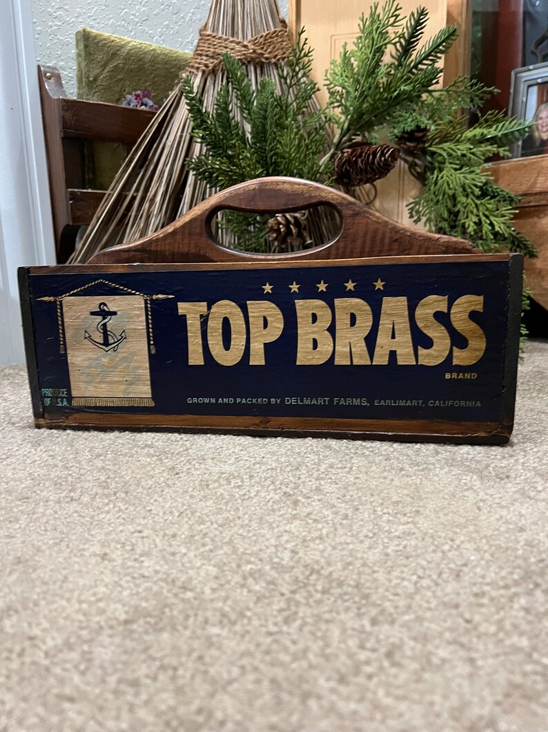 Vintage Top Brass Wooden Tool Box: Advertising Decor, Tool Caddy - Etsy