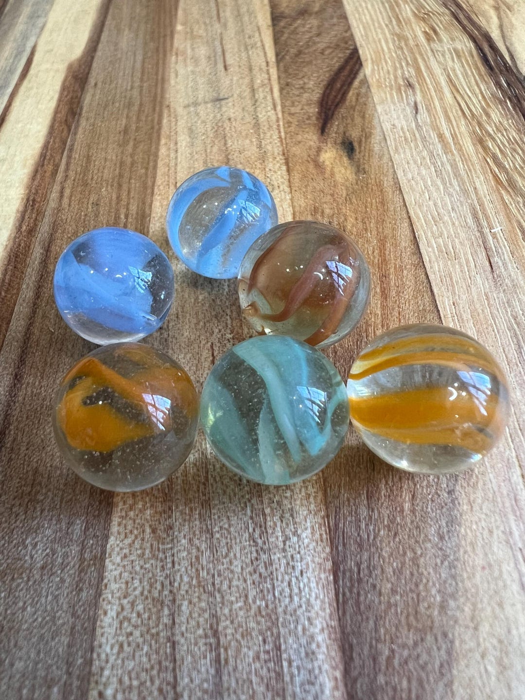 Set of Six Vintage Marbles ~ Five Point Ribbons Marbles ~ Four Point ...