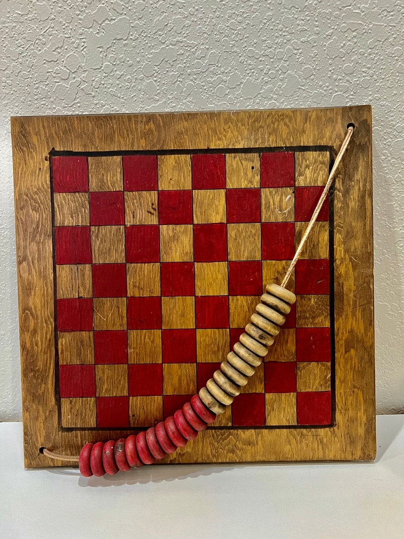 Vintage Handmade Checkerboard All Wood 24 Wood Checkers Unique ...