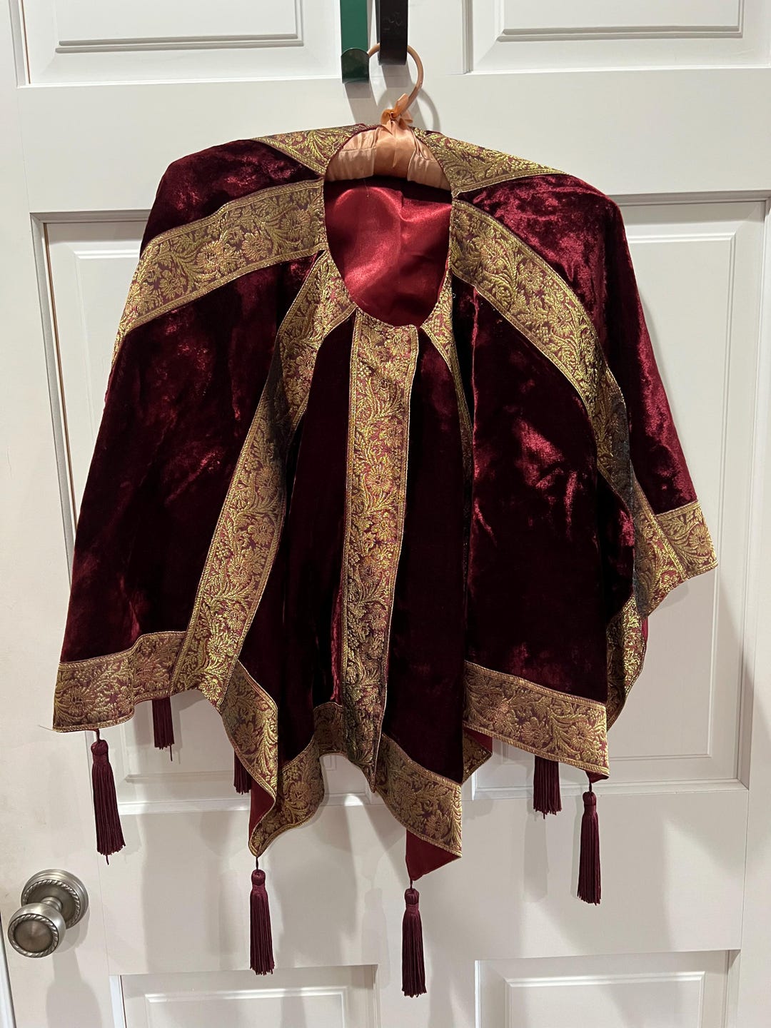 Vintage Burgundy Velvet Capelet | Regal Gold Embroidered Cloak ...