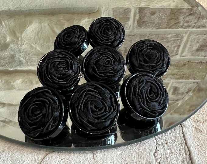 Black Rose Buttons ~ Boutique Velvet Flower Buttons ~ Eight Flower ...
