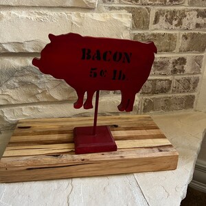 Wooden Pig Sign ~ Cute Red Wooden Pig on Stand ~ Farmhouse Country ...