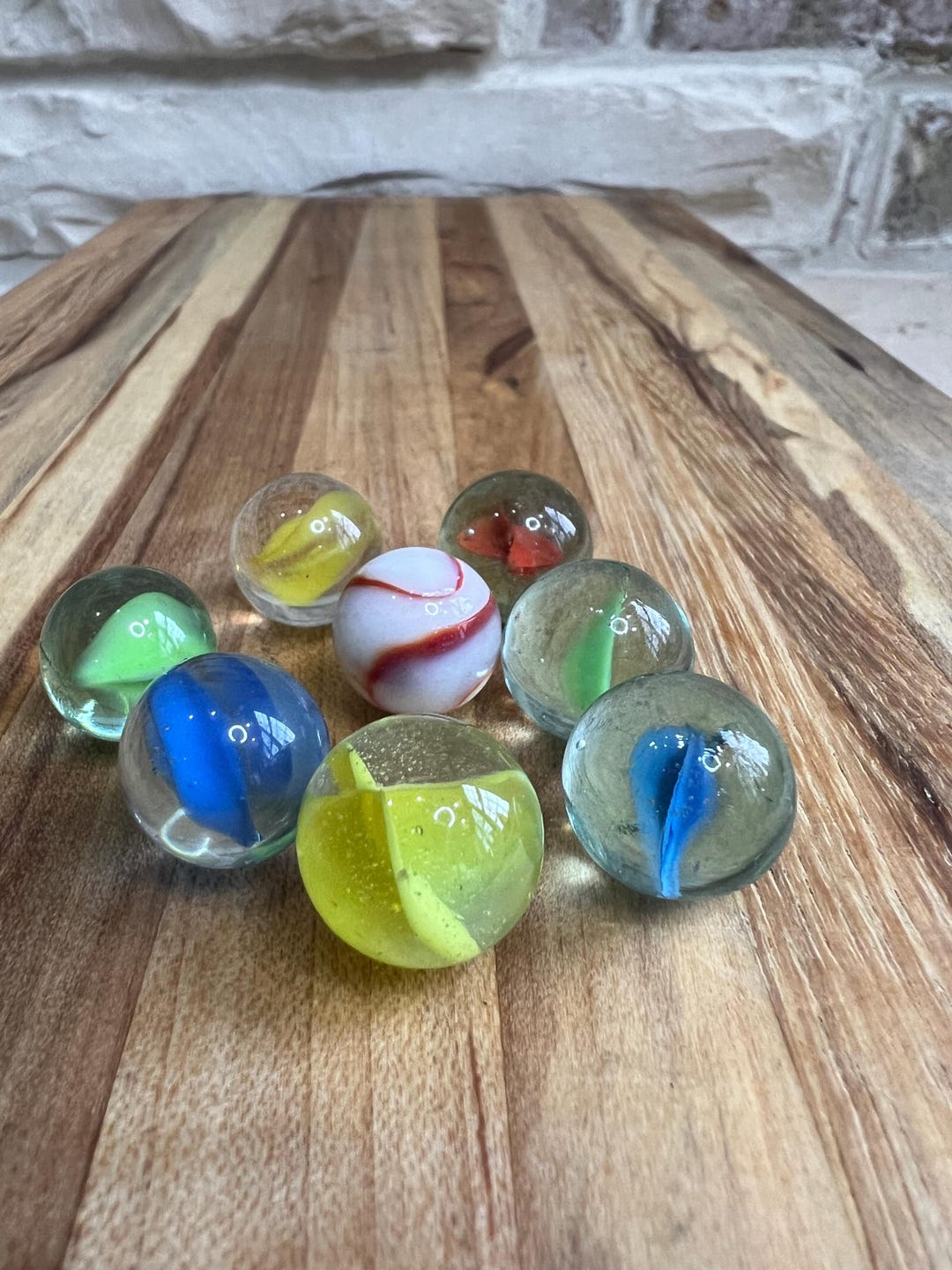 Set of 8 Vintage Marbles ~ Glass Cats Eye Marbles ~ Four Point Ribbon Marbles ~ Unique Glass ...