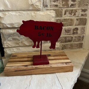 Wooden Pig Sign ~ Cute Red Wooden Pig on Stand ~ Farmhouse Country ...