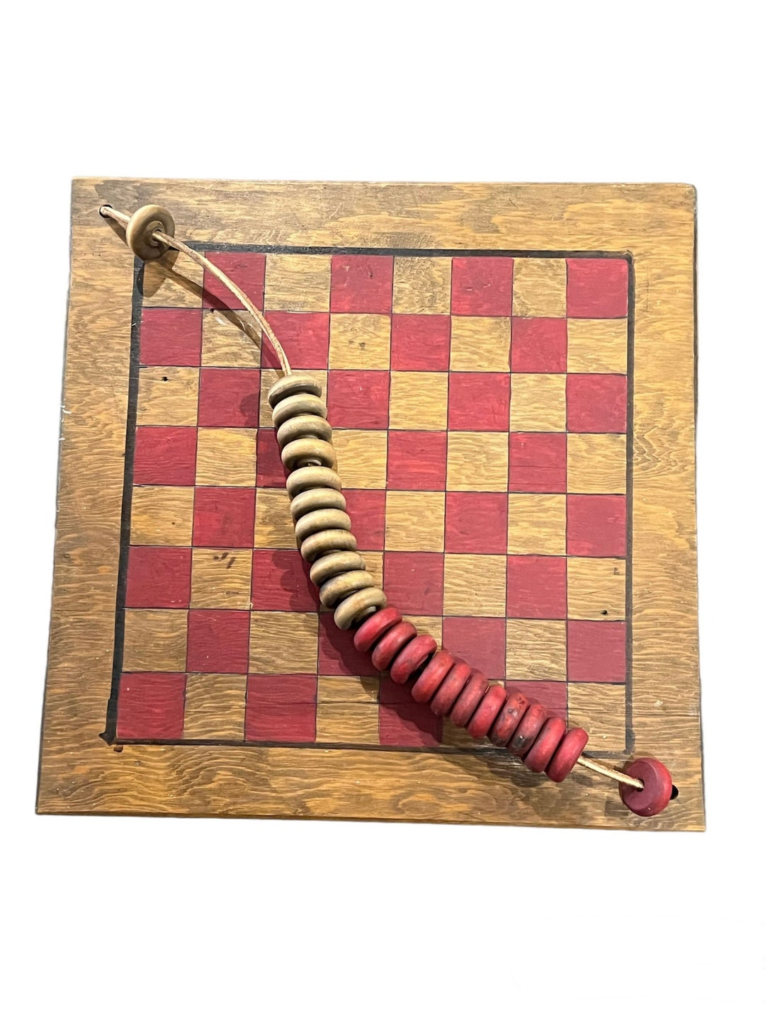 Primitive Handmade Checkerboard All Wood 24 Wood Checkers Unique ...