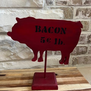 Wooden Pig Sign ~ Cute Red Wooden Pig on Stand ~ Farmhouse Country ...
