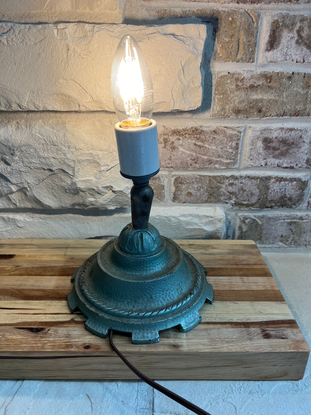 Green Cast Iron Lamp Base With Working Light ~ Victorian Style Lamp for ...