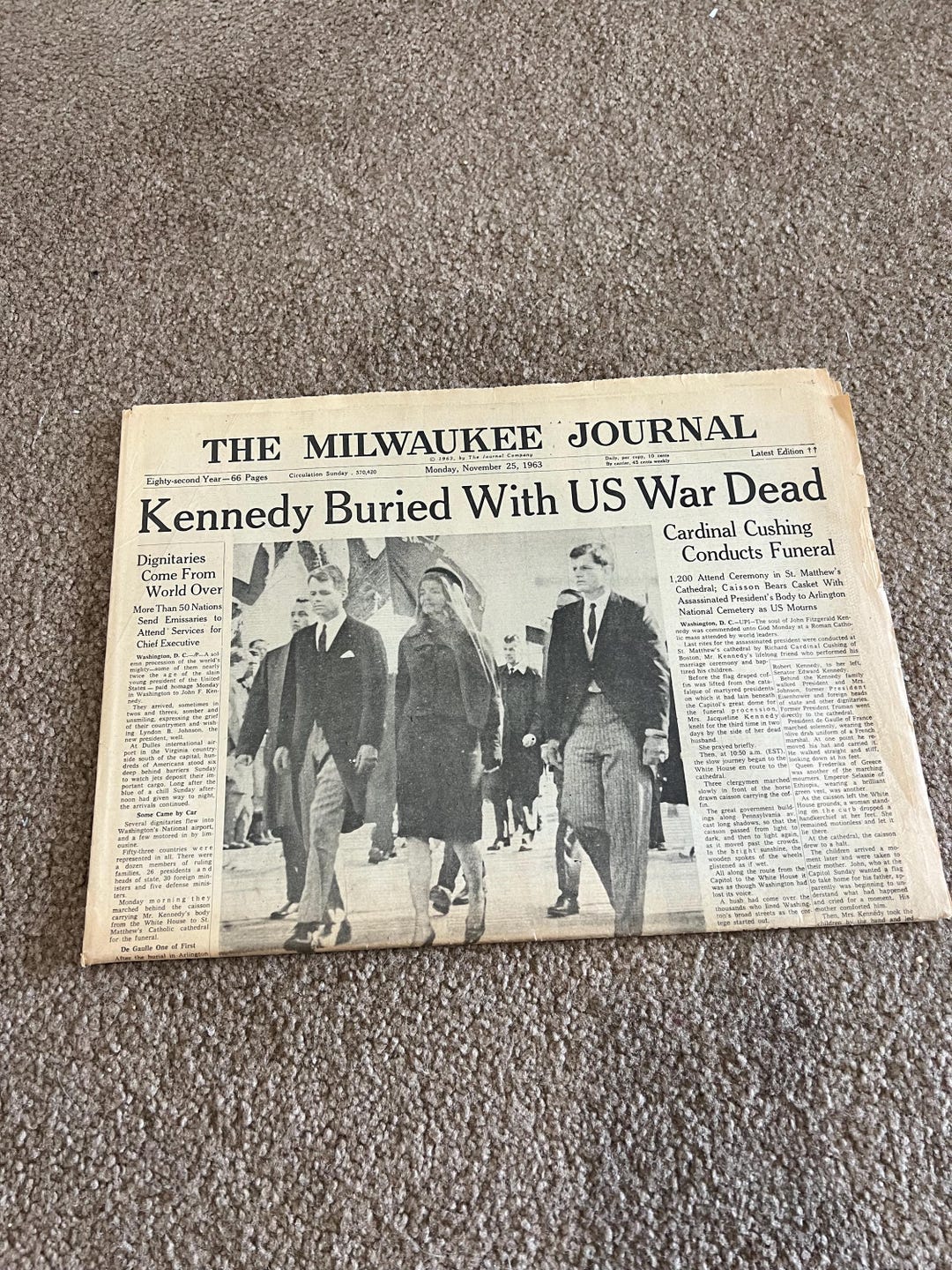 1963 Authentic Milwaukee Journal Newspaper - John F. Kennedy Funeral ...